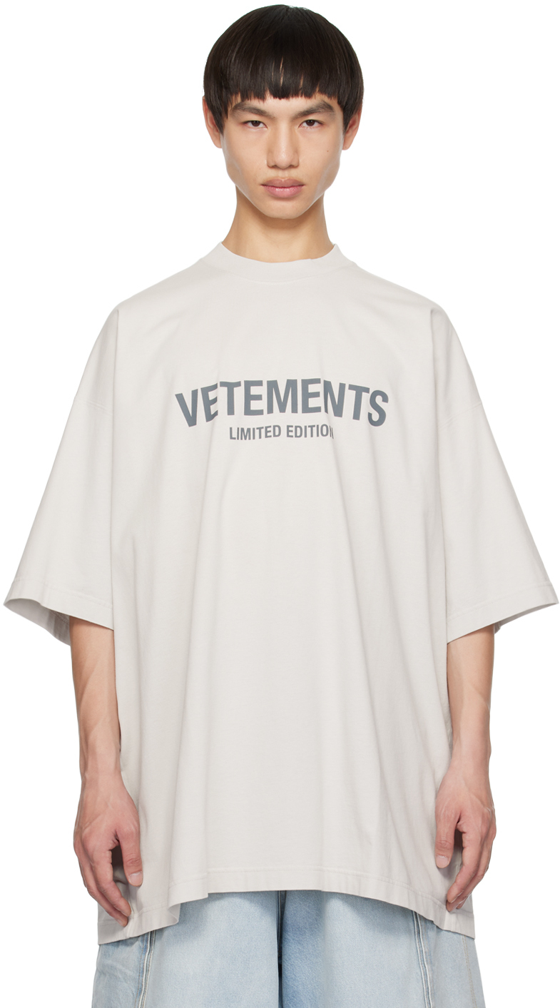 Vetements Gray 'Limited Edition' T-Shirt In Oyster Mushroom - 56